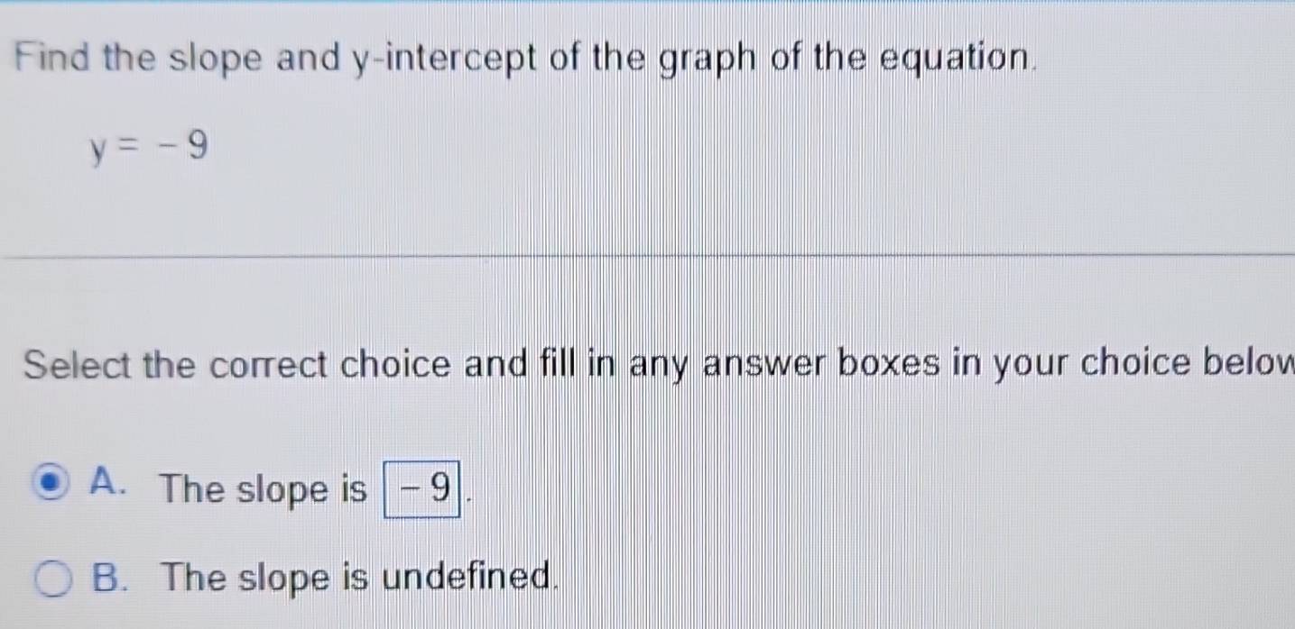 Solved: Find the slope and y-intercept of the graph of the equation. y ...