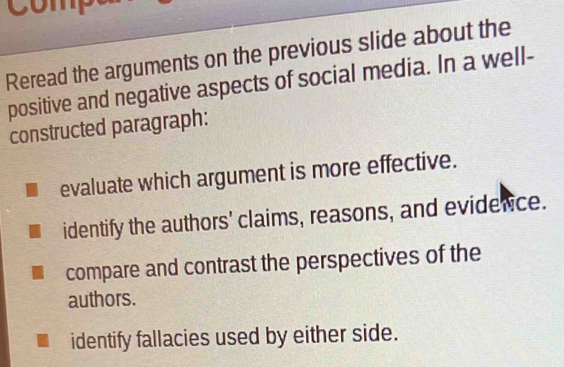 Solved: comp Reread the arguments on the previous slide about the ...