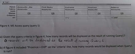 Solved: Figure 4: MS Access query (query 1) a) Given the query criteria in figure 4, how many ...