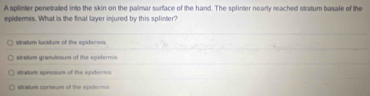 Solved: A splinter penetrated into the skin on the palmar surface of ...