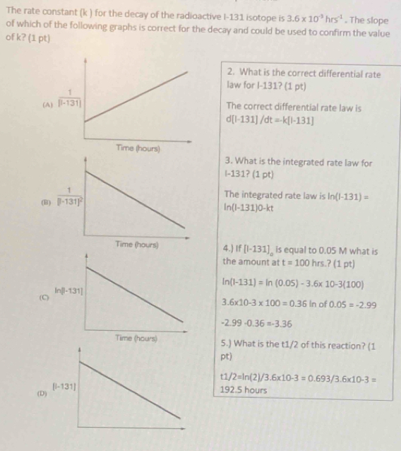 Solved: The rate constant (k ) for the decay of the radioactive I-131 ...