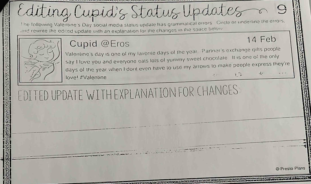 Solved: iates 9 2 t he following Valentine's Day social media status ...