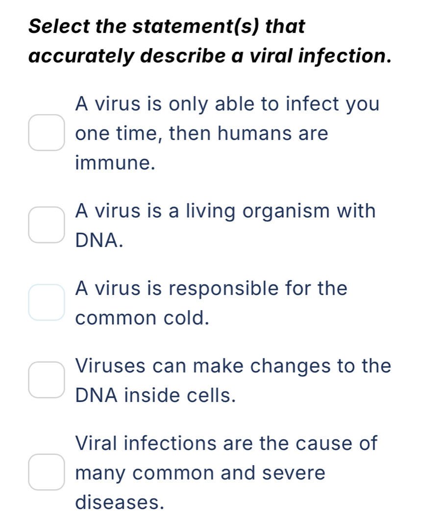 Solved: Select the statement(s) that accurately describe a viral ...