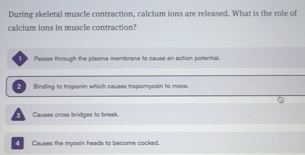 Resuelto:During skeletal muscle contraction, calcium ions are released ...