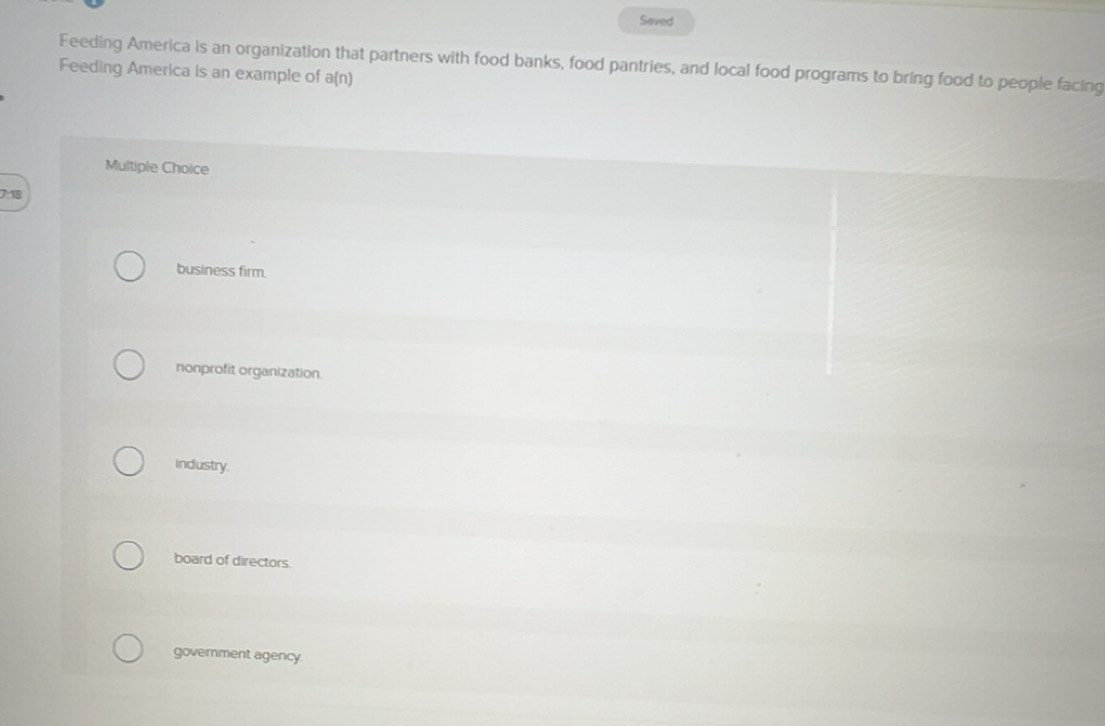 Solved: Saved Feeding America is an example of Feeding America is an ...