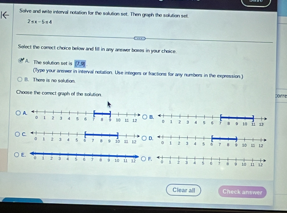 Solved: Solve and write interval notation for the solution set. Then ...