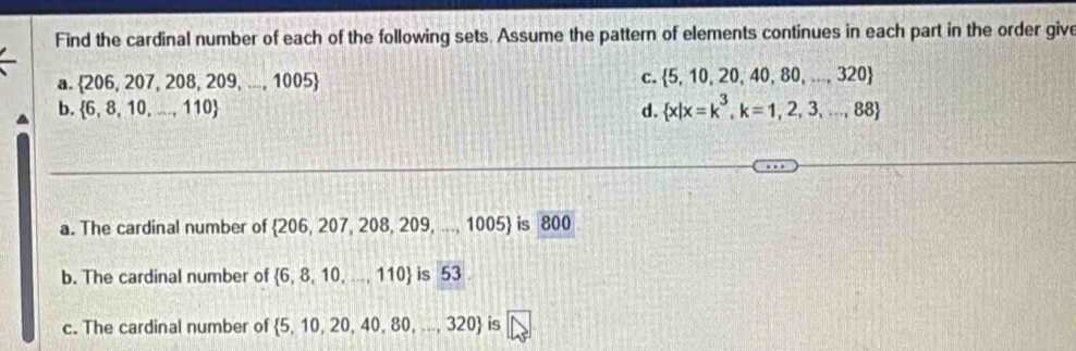 Solved: Find the cardinal number of each of the following sets. Assume the pattern of elements ...