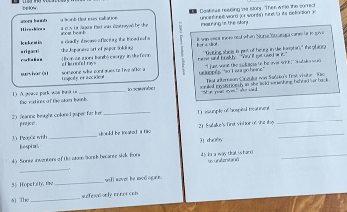 Solved: Use the vocabulary below. Continue reading the story. Then ...