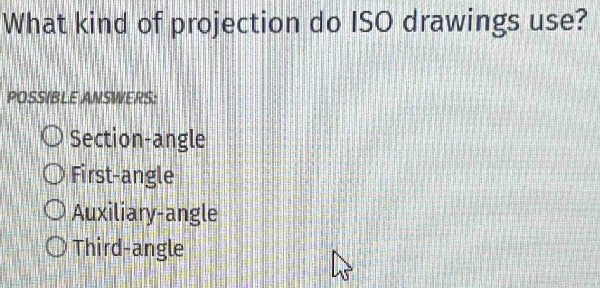 Solved: What kind of projection do ISO drawings use? POSSIBLE ANSWERS ...
