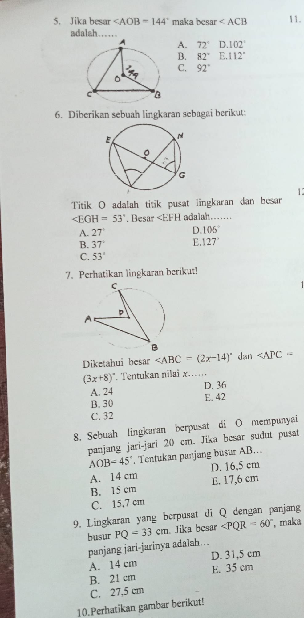 Telah dijawab:Jika besar ∠ AOB=144° maka besar ∠ ACB 11. adalah_ A. 72 ...