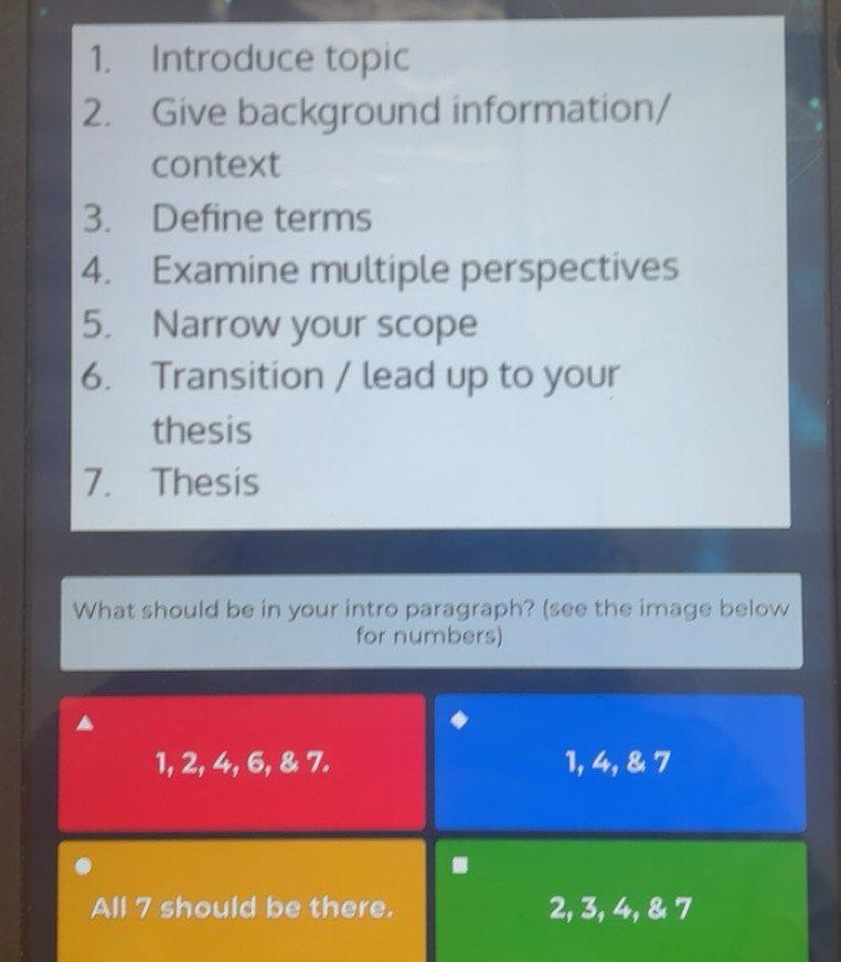 Solved: Introduce topic 2. Give background information/ context 3 ...