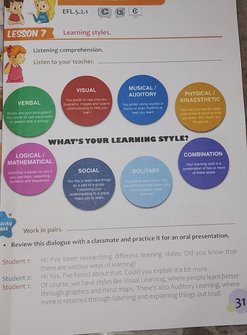 Resuelto:EFL.5.2.1 C Cs D LESSON 7 Learning styles. Listening ...