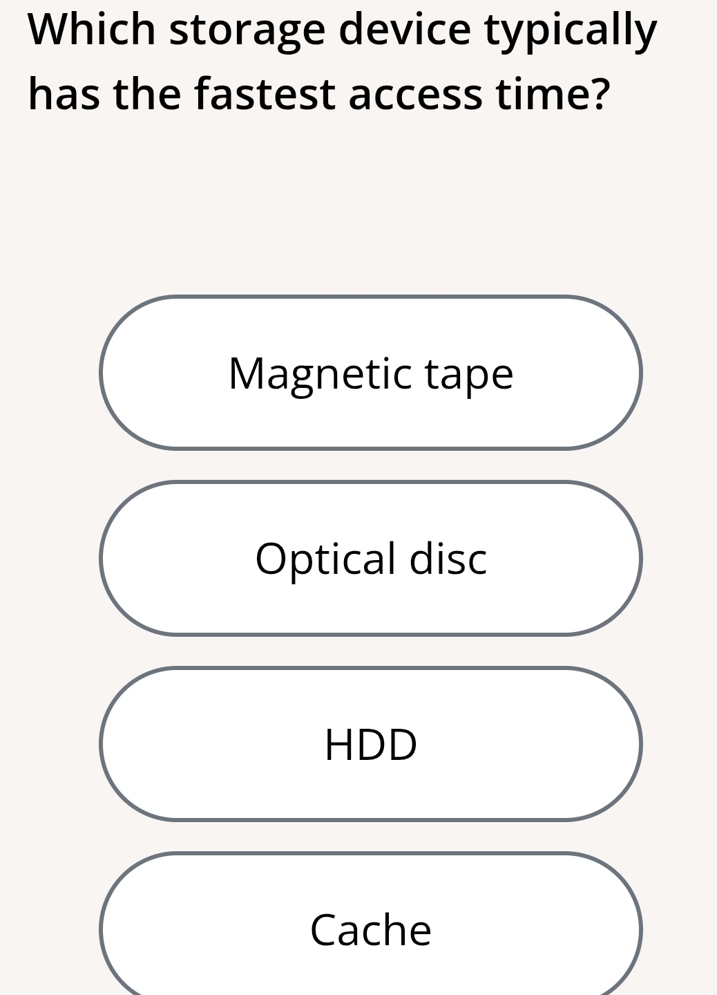 Solved: Which storage device typically has the fastest access time ...