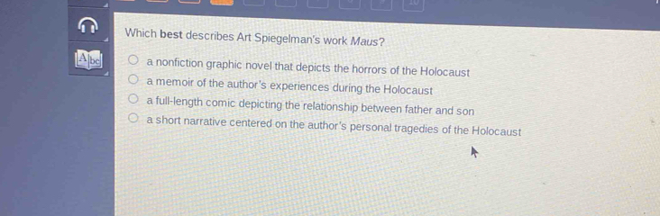 Solved: Which best describes Art Spiegelman's work Maus? Abe a ...