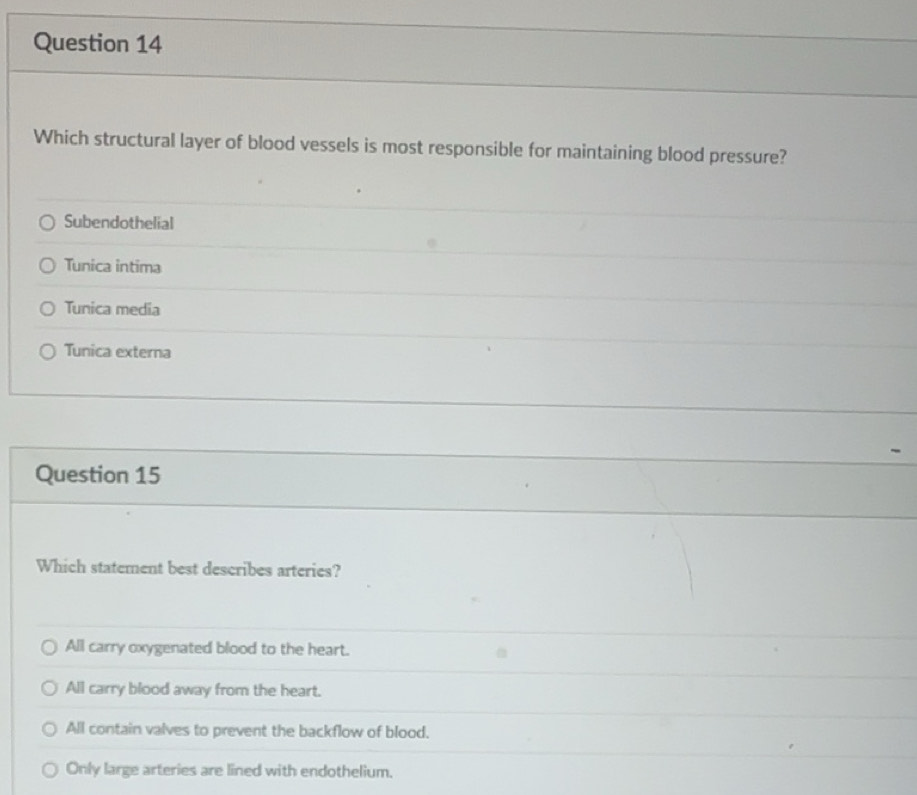 Solved: Which structural layer of blood vessels is most responsible for ...