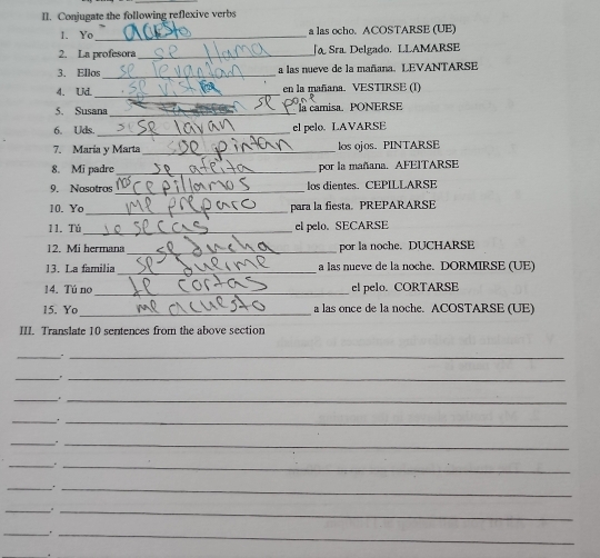 Solved: Conjugate the following reflexive verbs 1. Yo _a las ocho ...