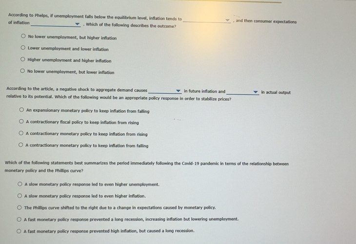 Solved: According to Phelps, if unemployment falls below the ...