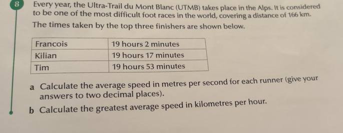 Solved: Every year, the Ultra-Trail du Mont Blanc (UTMB) takes place in ...
