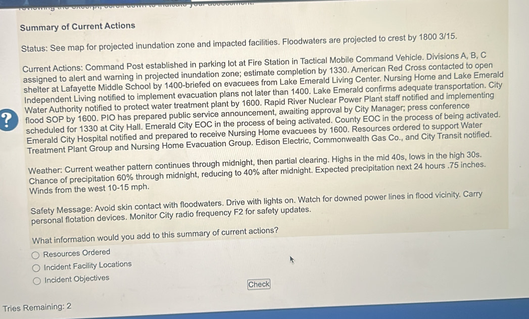 Solved: Summary of Current Actions Status: See map for projected ...