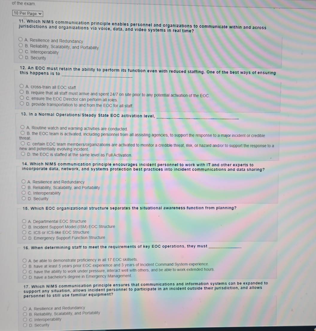 Solved: of the exam. 10 Per Page 11. Which NIMS communication principle enables personnel and ...