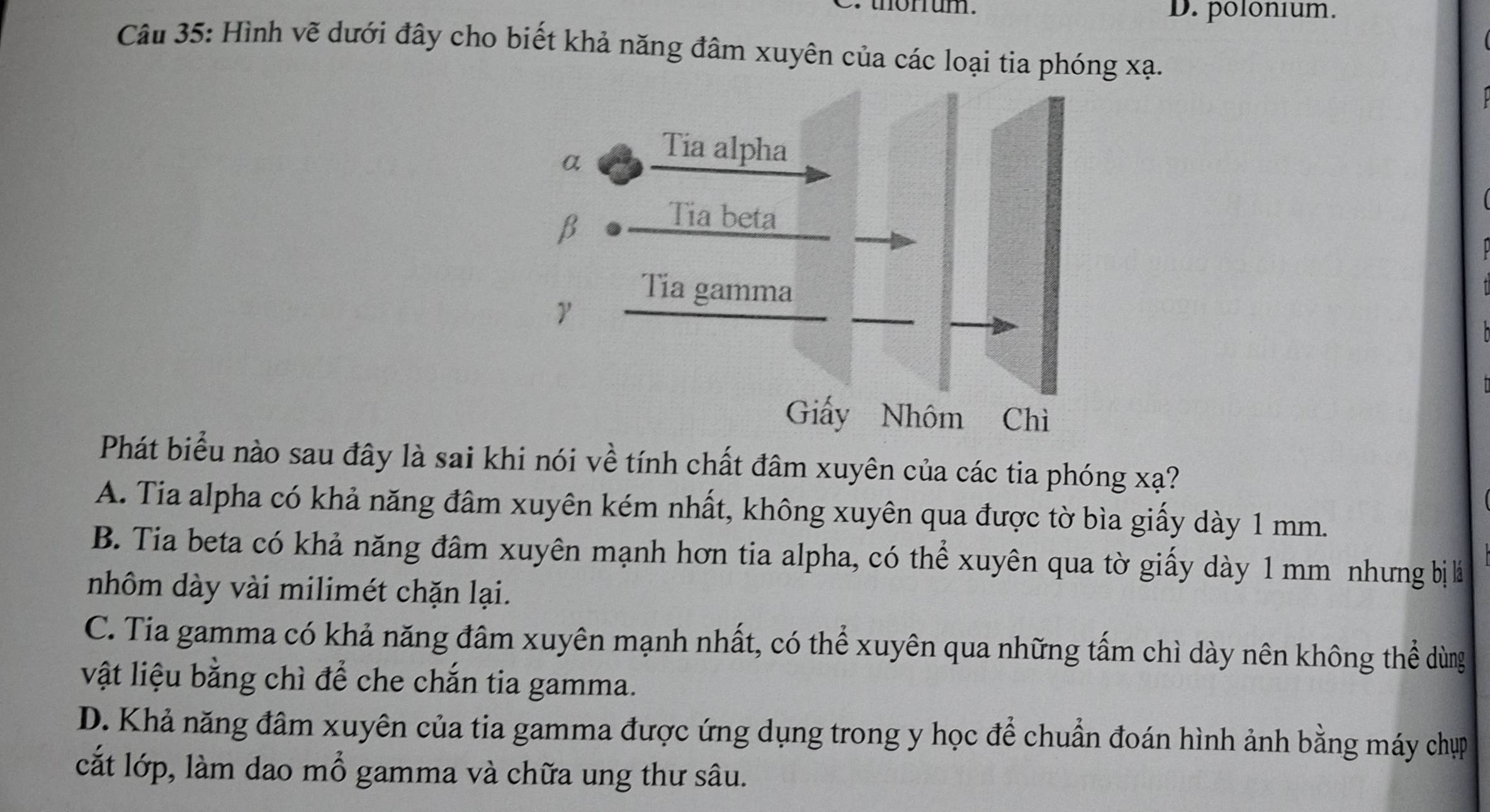 Giải quyết:torum. D. polonium. Câu 35: Hình vẽ dưới đây cho biết khả ...