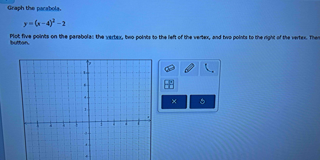 Solved: Graph the parabola. y=(x-4)^2-2 Plot five points on the ...