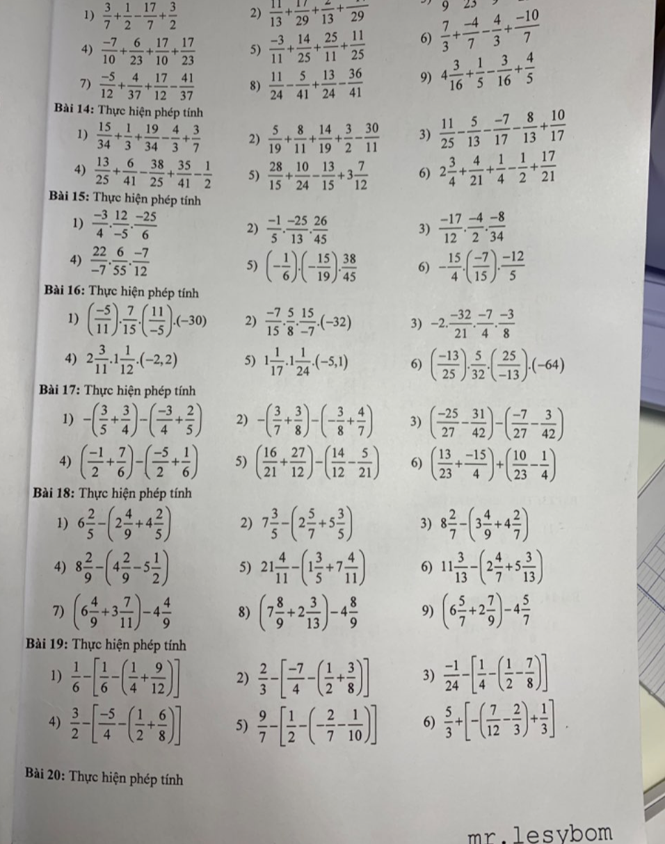 Giải quyết: 3/7 + 1/2 - 17/7 + 3/2 2) 11/13 + 17/29 + 2/13 +frac 29 9 ...