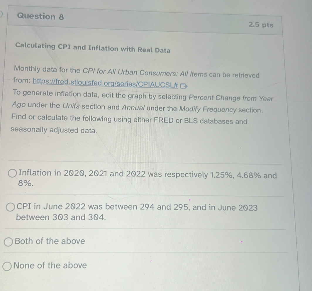 Solved: Calculating CPI and Inflation with Real Data Monthly data for the CPI for All Urban ...