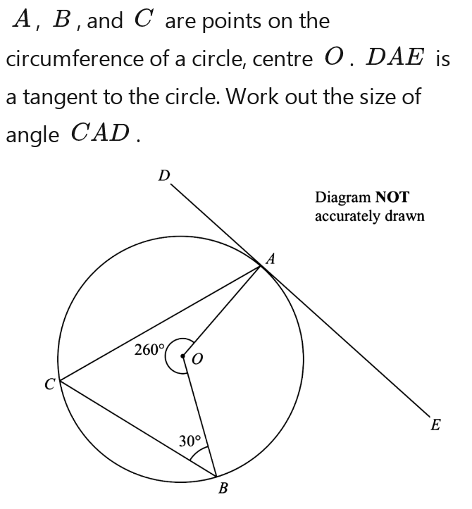 Solved: A , B , and C are points on the circumference of a circle, centre O . DAE is a tangent ...
