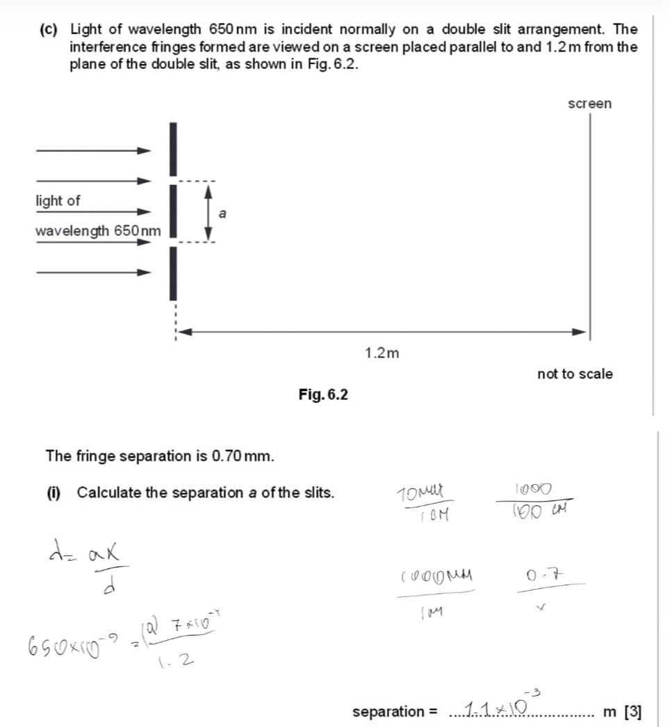 Gelöst:Light of wavelength 650nm is incident normally on a double slit ...