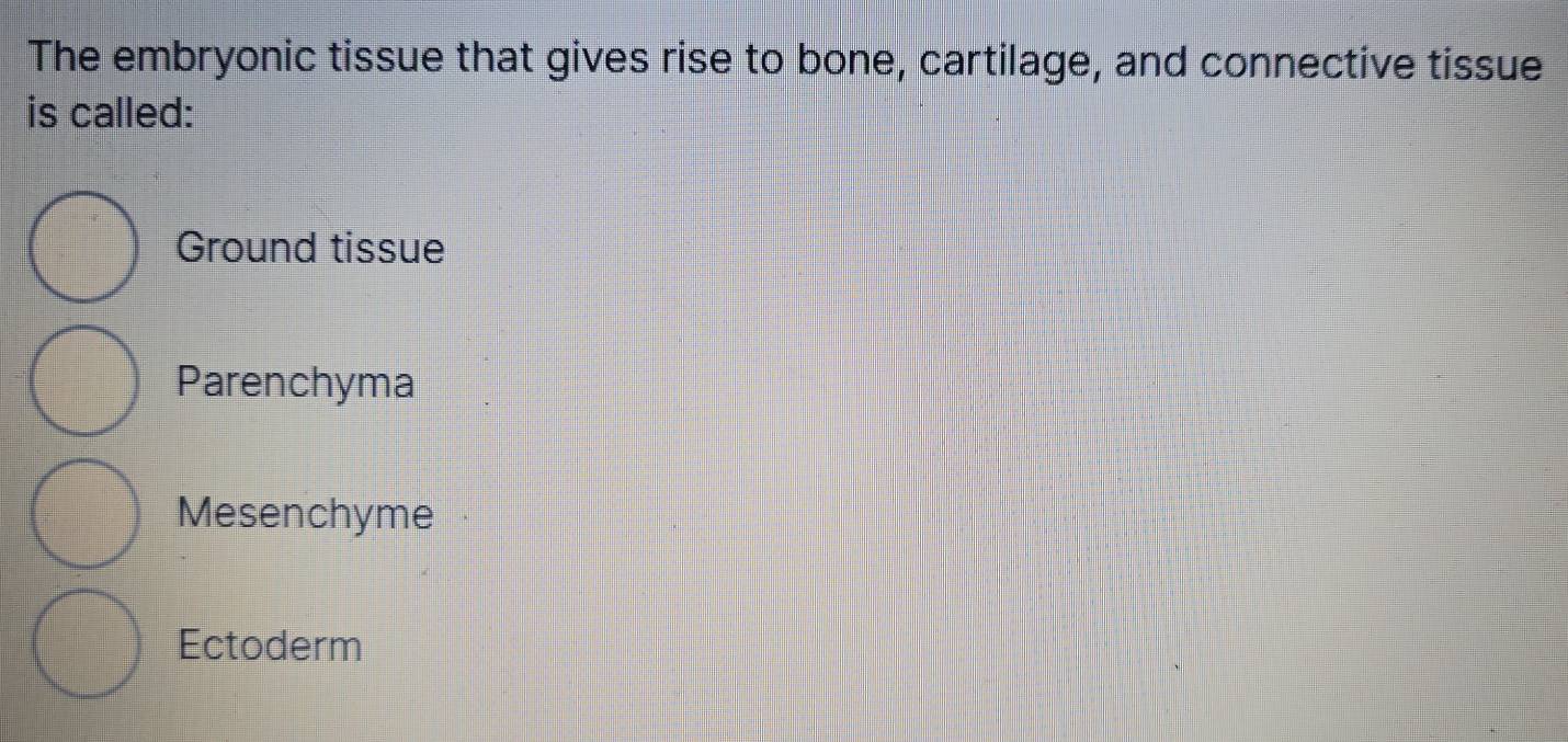 Solved: The embryonic tissue that gives rise to bone, cartilage, and ...