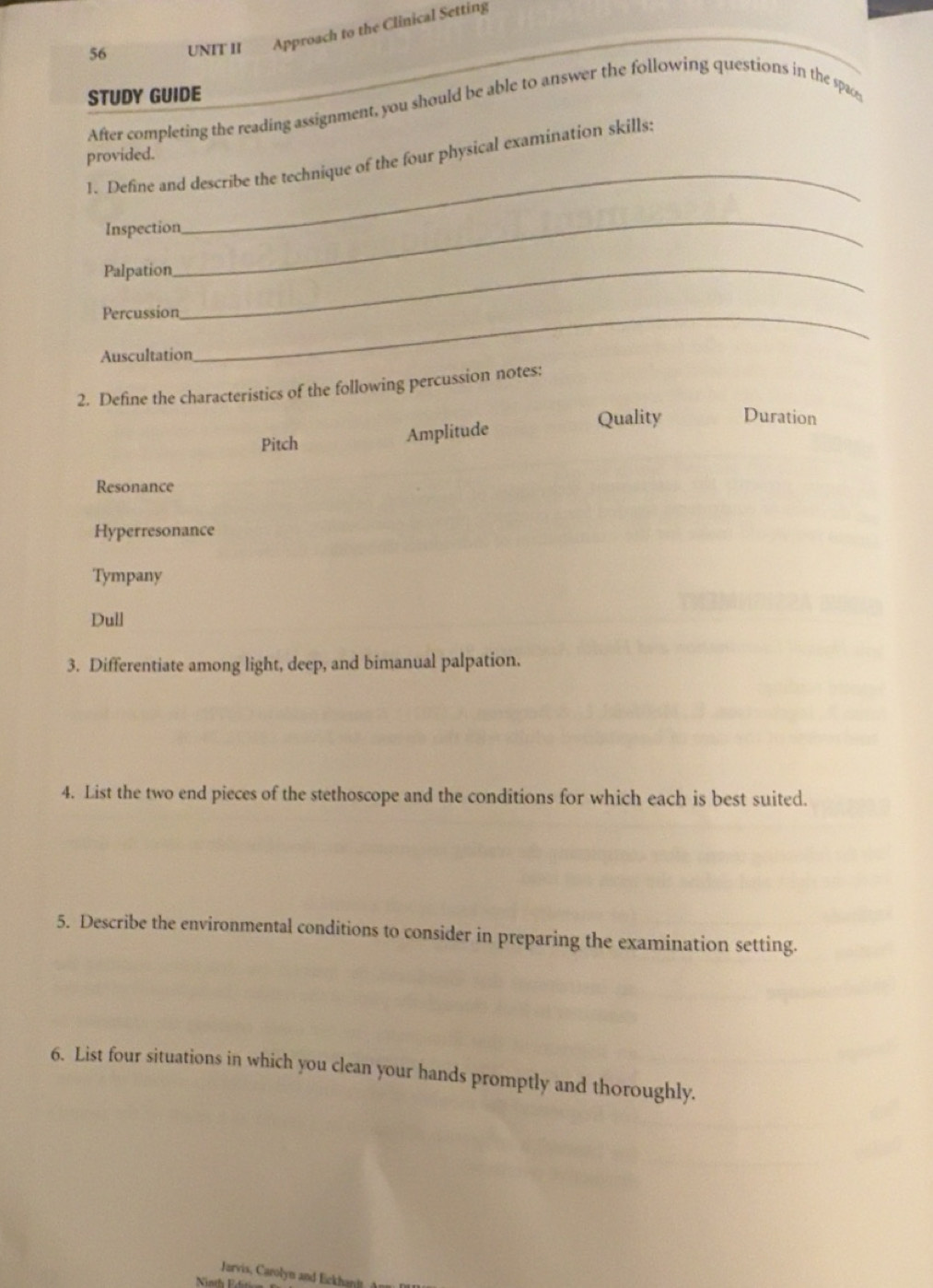 Solved: UNIT II Approach to the Clinical Setting STUDY GUIDE After completing the reading assign ...