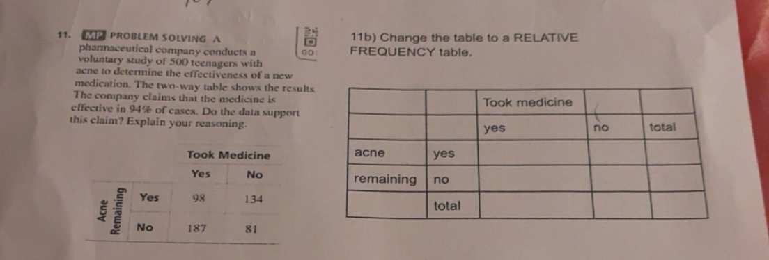 Solved: MP PROBLEM SOLVING A - 11b) Change the table to a RELATIVE ...