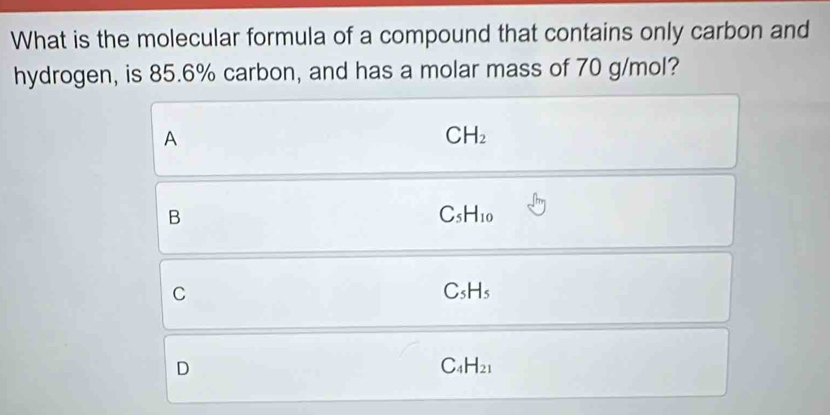 Solved: What is the molecular formula of a compound that contains only ...
