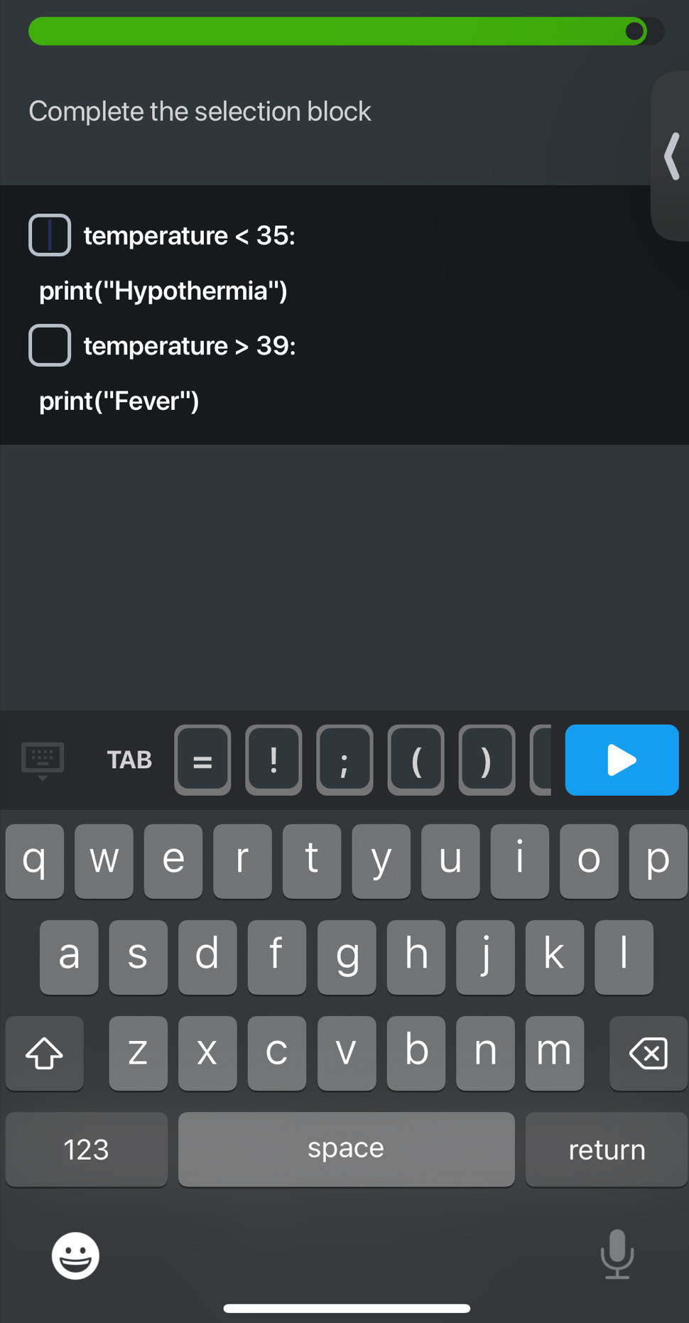 Solved: Complete the selection block temperature