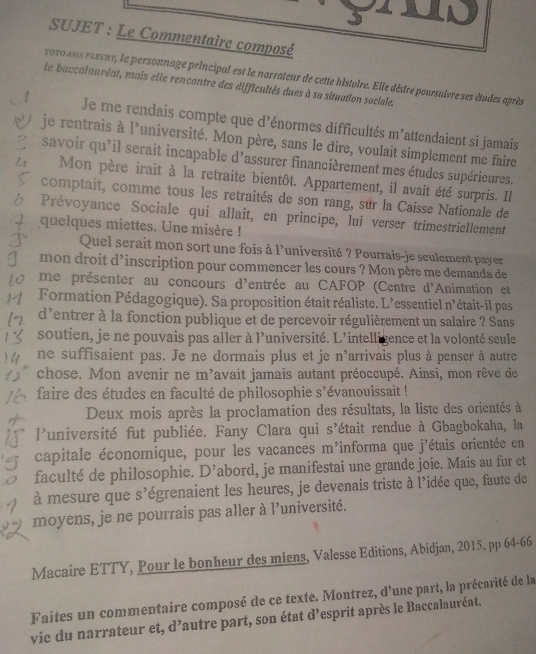 Gelöst:TD SUJET : Le Commentaire composé γotο AuA PLœuRy, le personnage ...