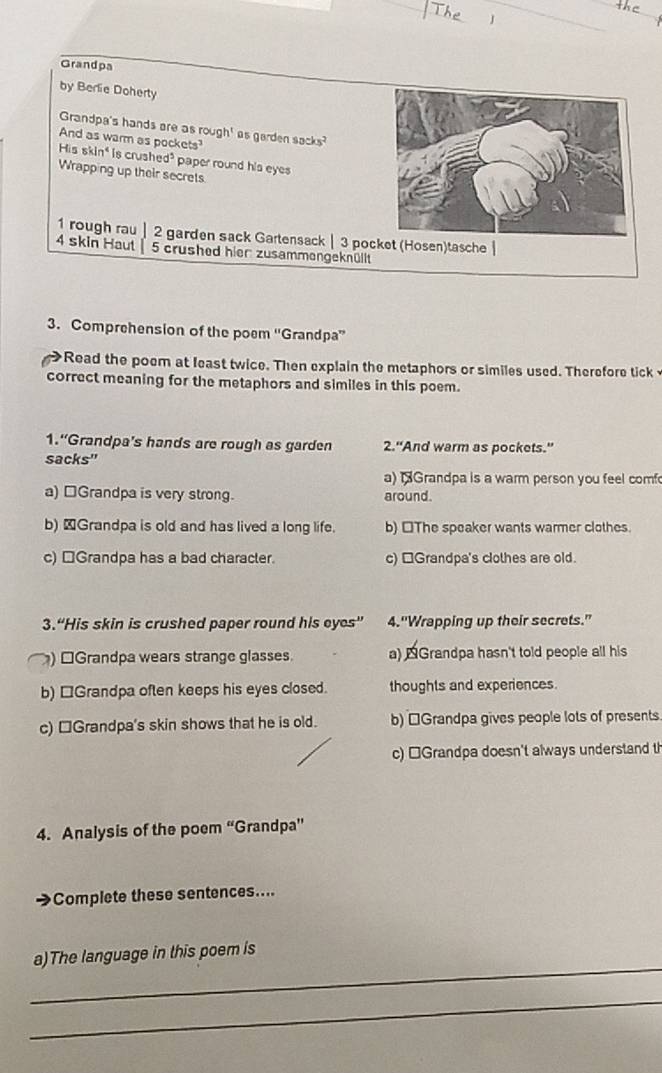 Gelöst:Grandpa by Berlie Doherty Grandpa's hands are as rough' as ...