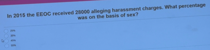 Solved: In 2015 the EEOC received 28000 alleging harassment charges ...