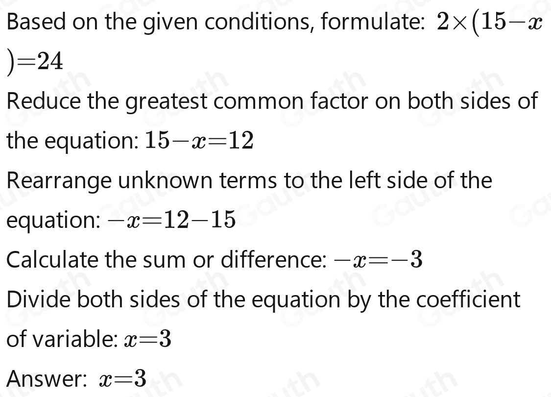 Solved: Twice the difference of a number and 15 is 24 more than that ...