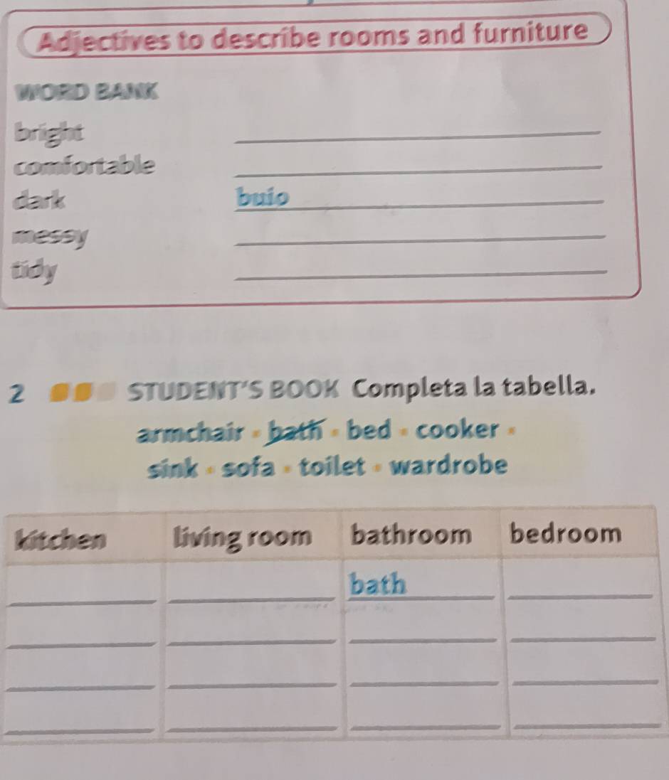 Risolto:Adjectives to describe rooms and furniture WORD BANK bright ...