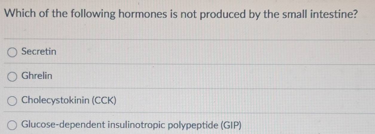 Solved: Which of the following hormones is not produced by the small ...