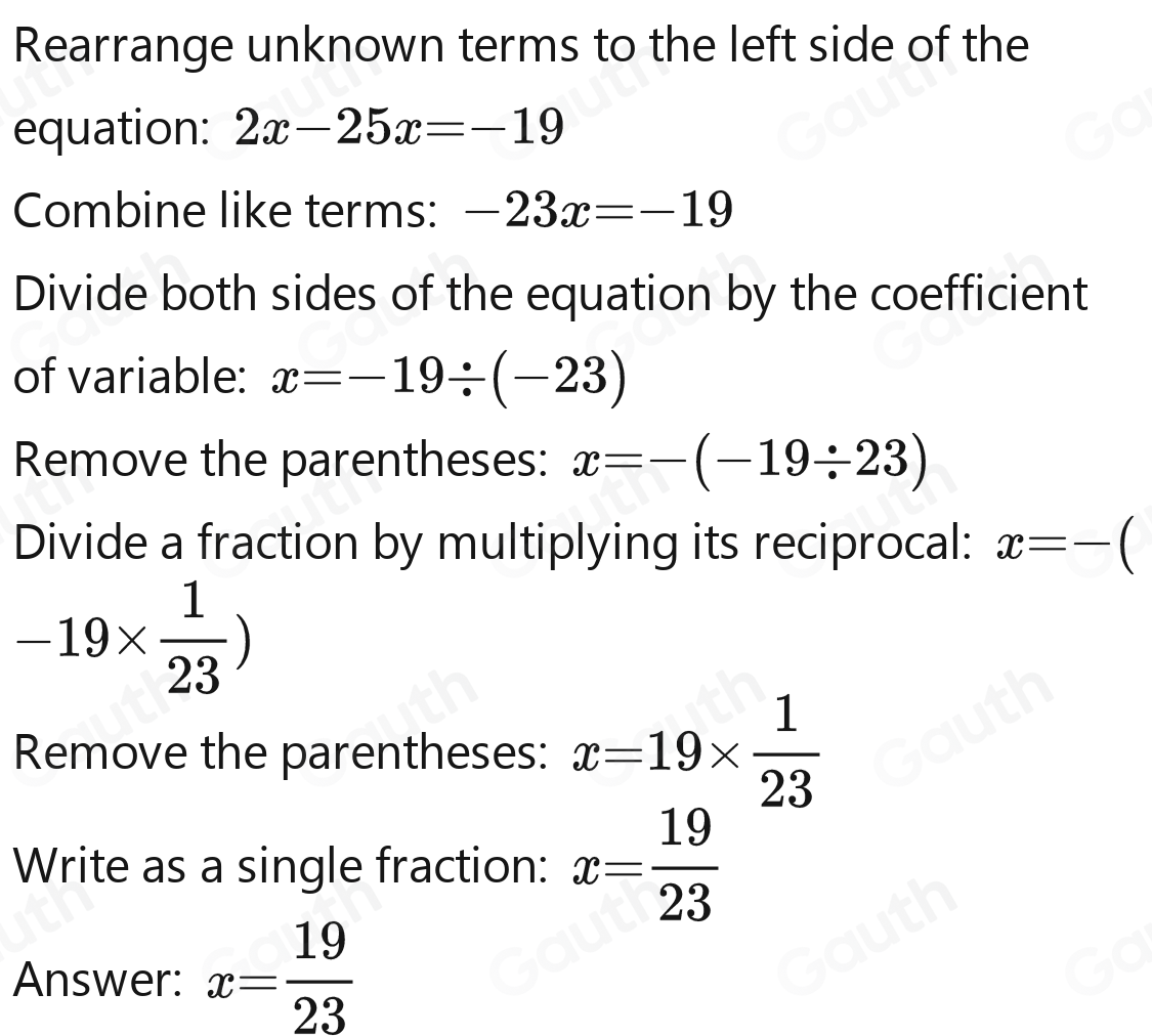 Solved: 19+2 x=25 x [Math]