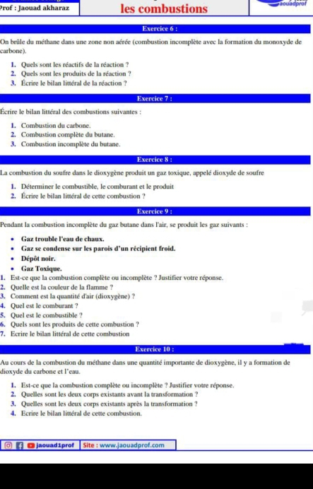 Solved: Prof : Jaouad akharaz les combustions aouadprol Exercice 6 : On ...