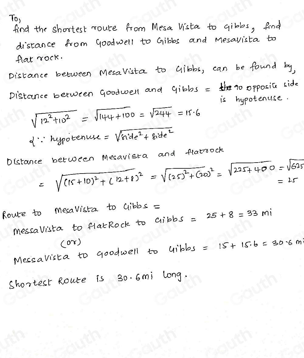 Solved: How long is the shortest route from Mesa Vista to Gibbs using ...
