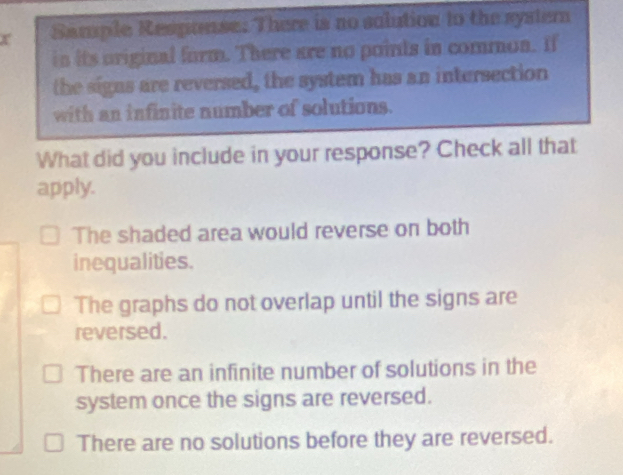 Solved: Sample Respunse: There is no solution to the system in its ...
