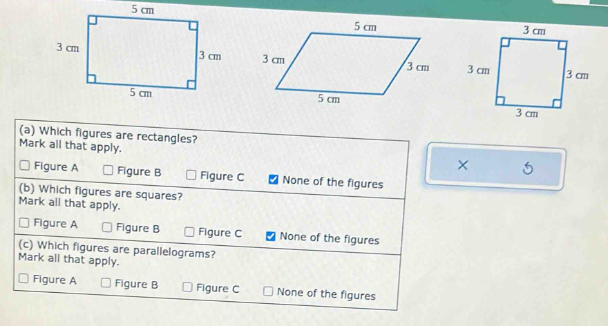 Solved: Which figures are rectangles? Mark all that apply. × o Figure A ...