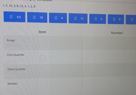 Solved: 1, 5, 10, 3, 8, 12, 4, 1, 2, 8. 4. 5 10 a 8 11 :; 5 : 9 [Math]