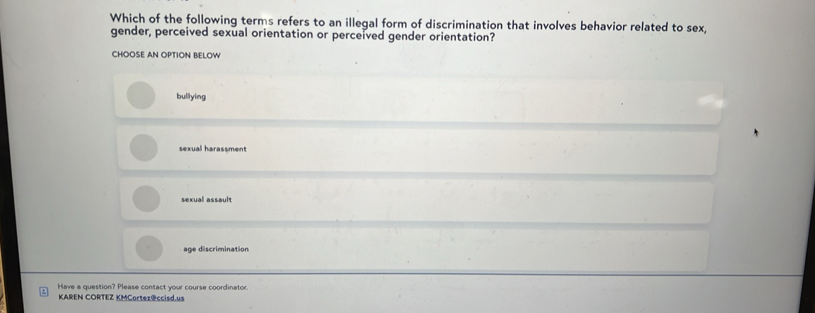 Solved: Which of the following terms refers to an illegal form of ...