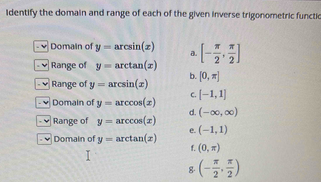 Solved: Identify the domain and range of each of the given inverse ...