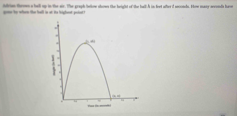 Solved: Adrian throws a ball up in the air. The graph below shows the ...